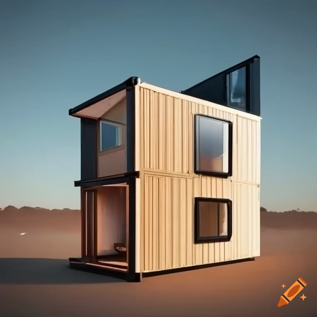 Sleek and modern tiny house made from three shipping containers on Craiyon