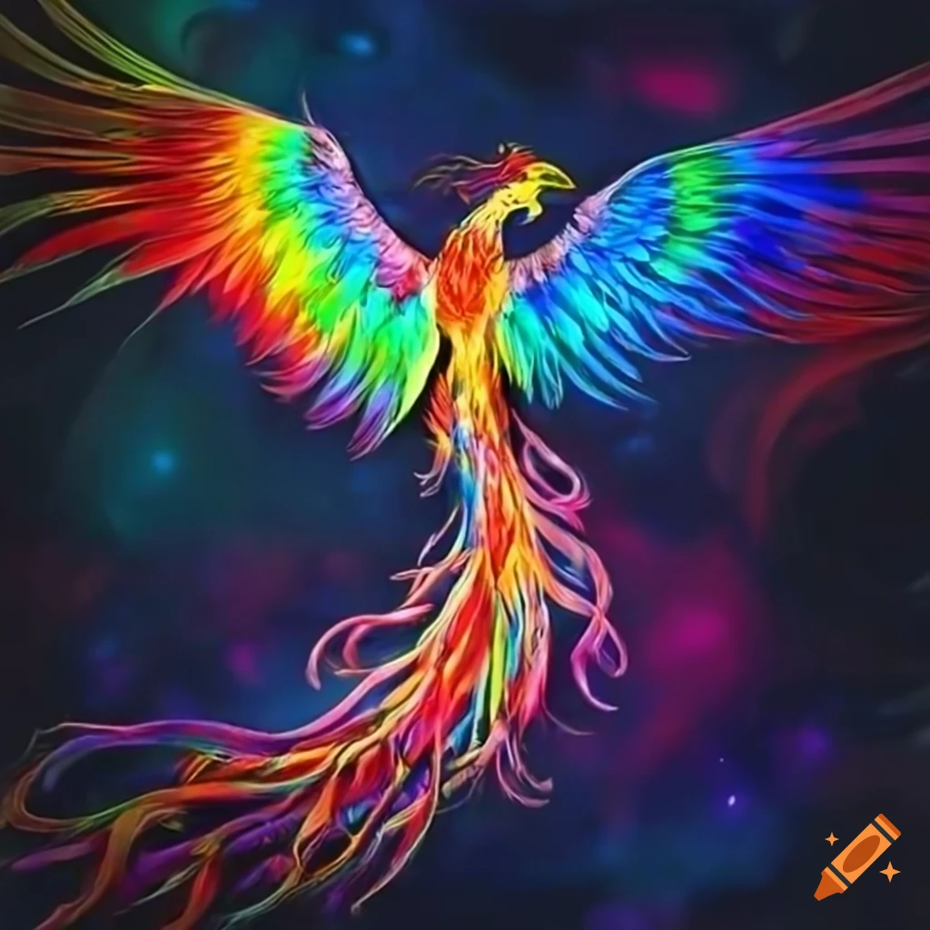 Rainbow phoenix entwined around the letters mis on Craiyon