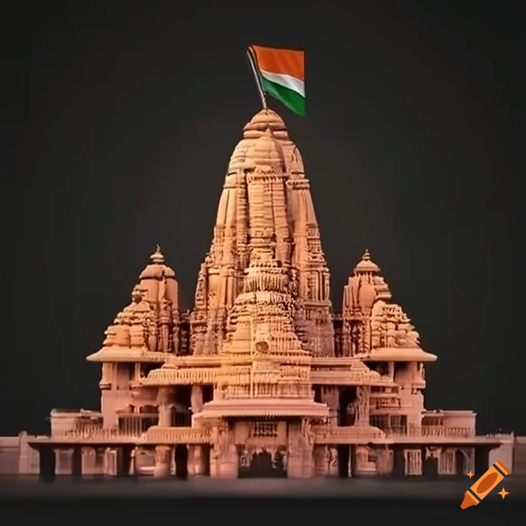 Animated gif of ram mandir with indian flag on Craiyon