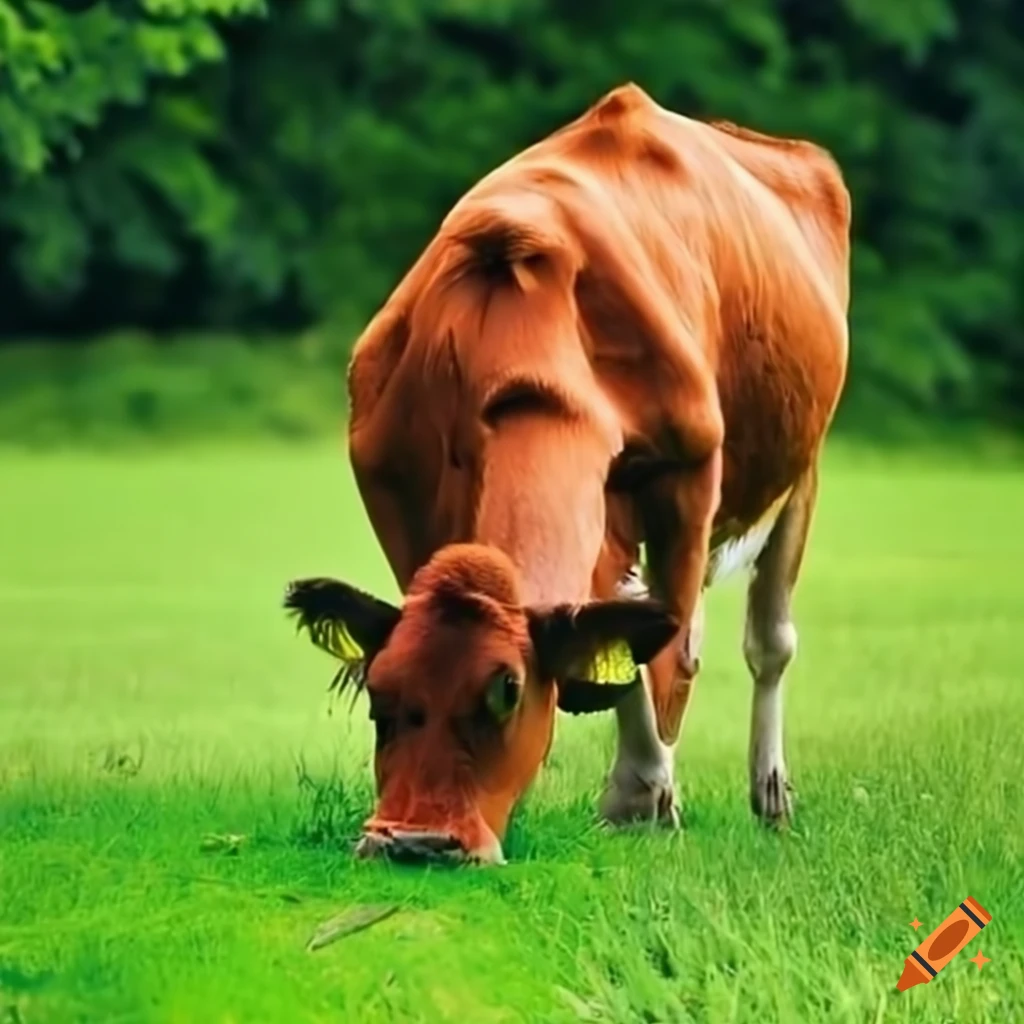 Overweight cow eating grass on Craiyon