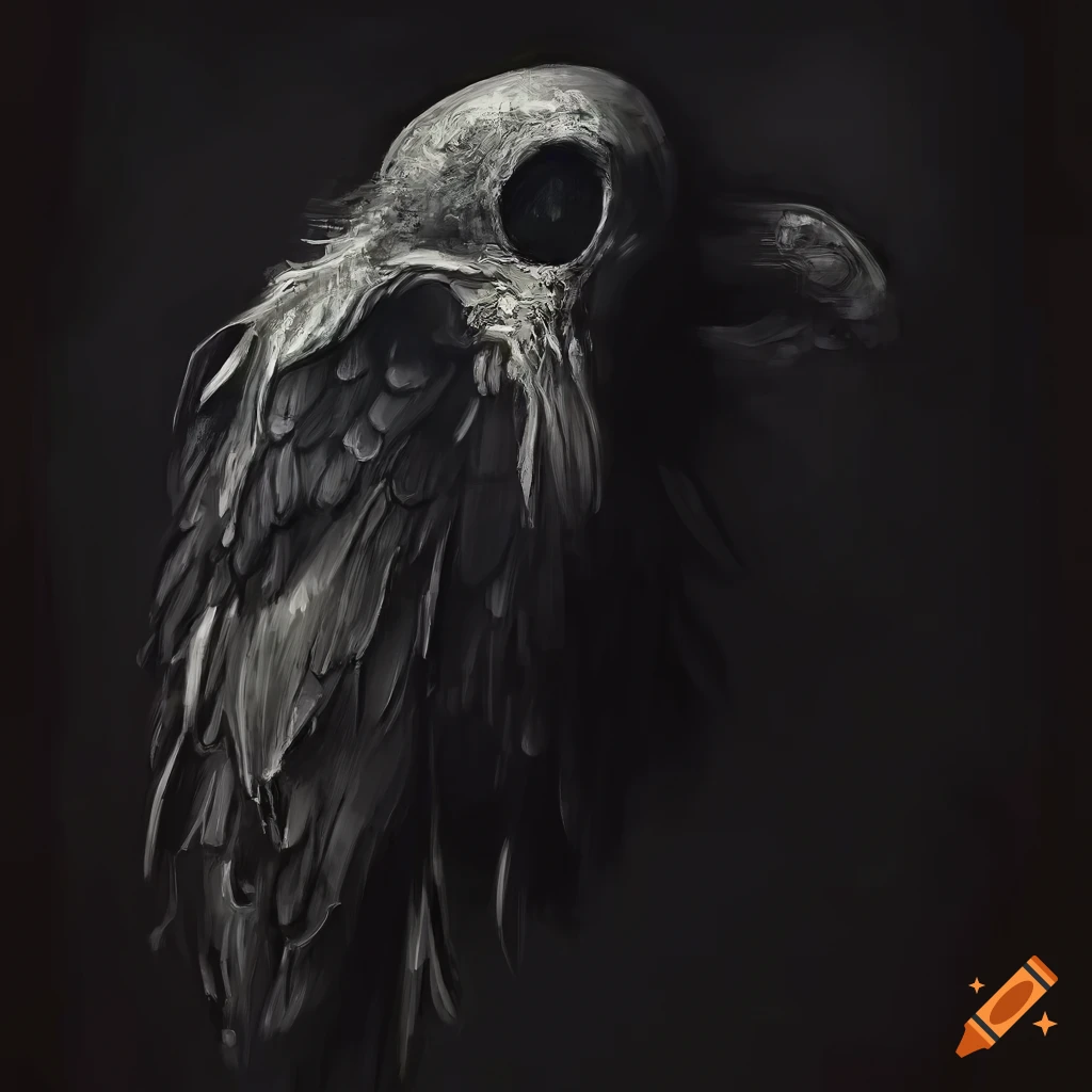 Dark romantic painting of raven with visible canvas texture and brush ...
