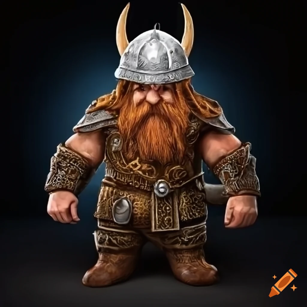 Fantasy dwarf in scottish celtic attire with a viking helmet on Craiyon