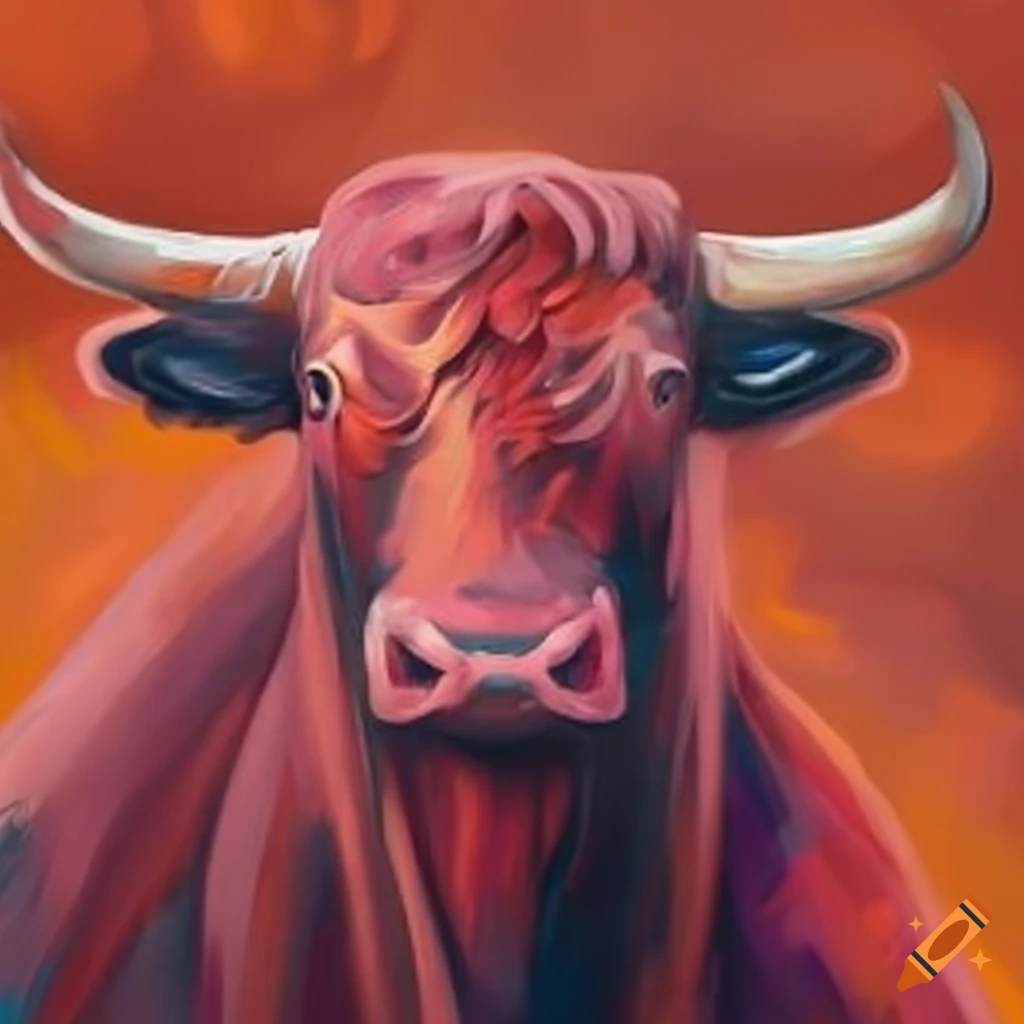 Logo for an energy drink featuring two red oxen together on Craiyon