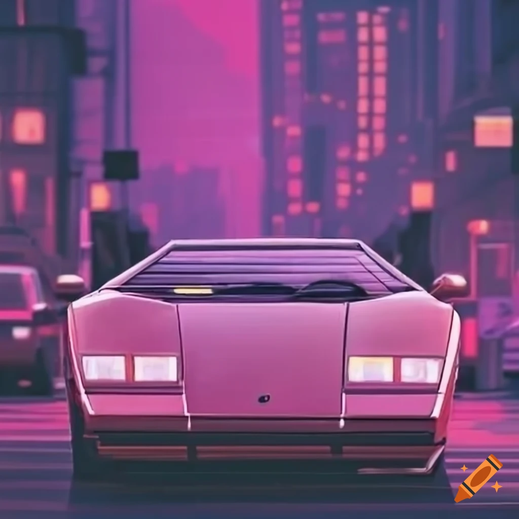 Vintage japanese aesthetic wallpaper featuring a lamborghini countach ...