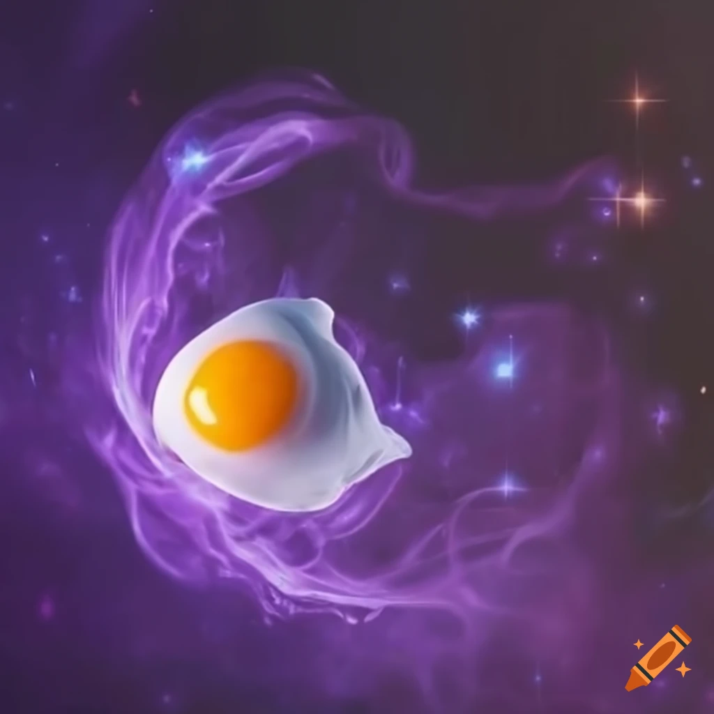 Fried egg floating in space with swirling galaxies and stars on Craiyon