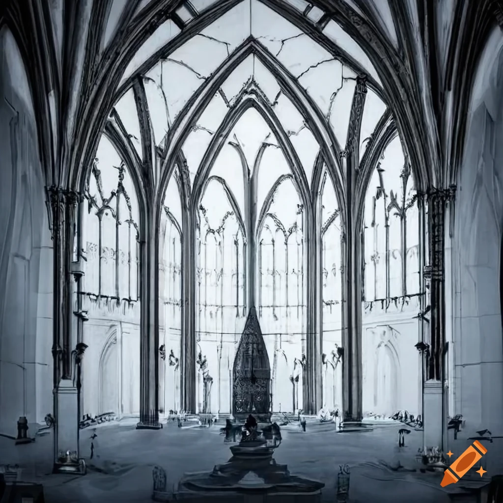 Elegant interior of a white geometric gothic building on Craiyon