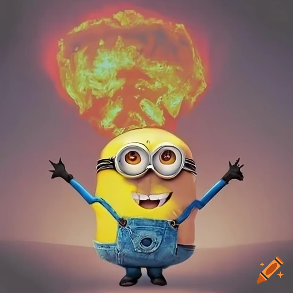 Minion next to a nuclear blast in a motivational poster on Craiyon