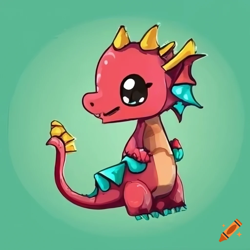 Cute happy dragon crayon drawing in chibi style on Craiyon