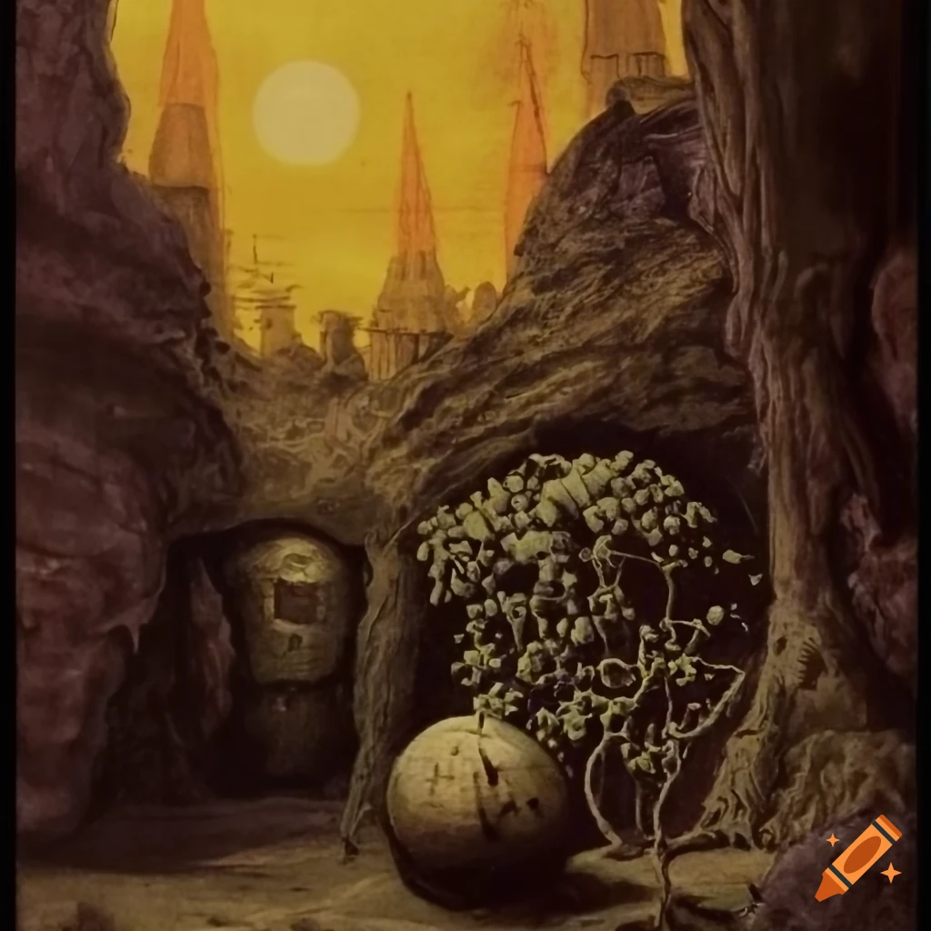 Novel cover with a 70s fantasy dystopian post-apocalyptic alchemist ...