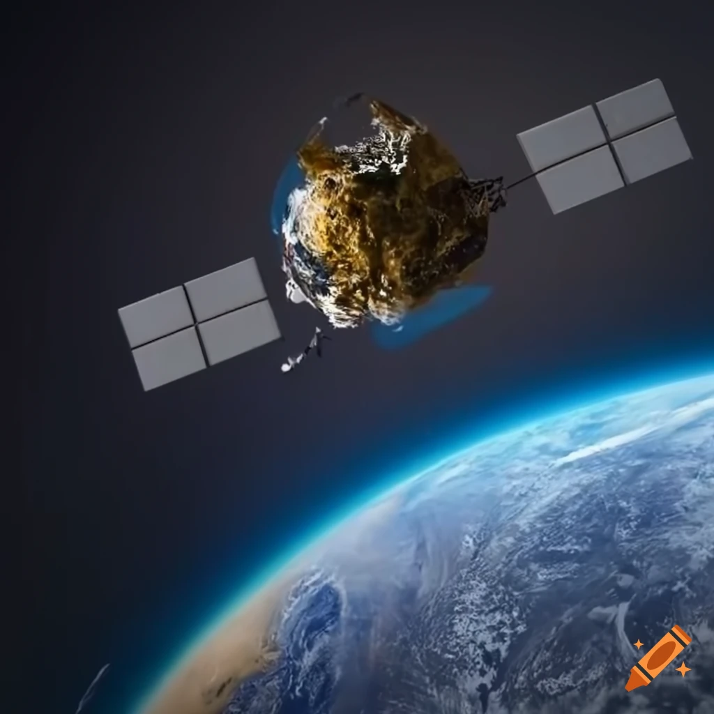 Semi-realistic space satellite orbiting earth on Craiyon