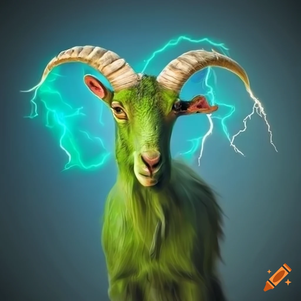 Green goat on a lightning background on Craiyon