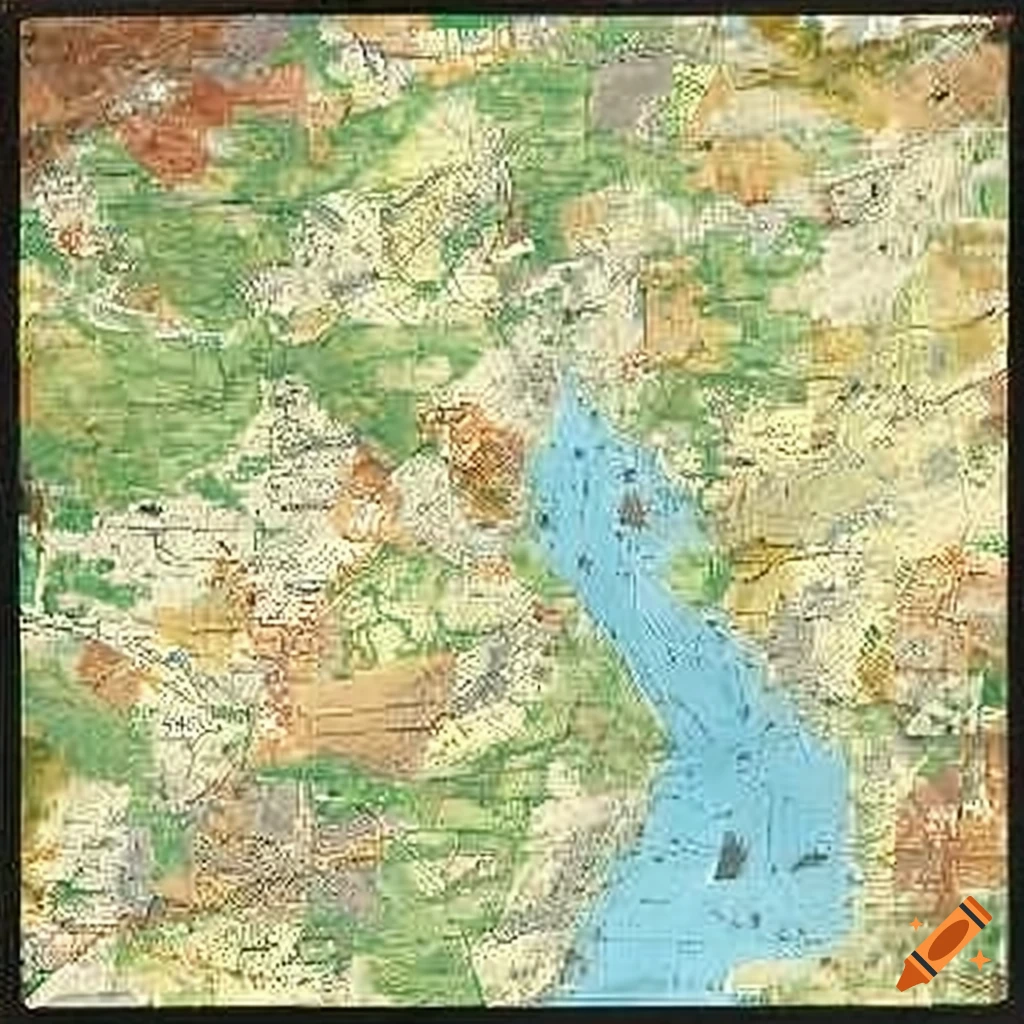 Road atlas map of forest region with towns, cities, and elevations on ...