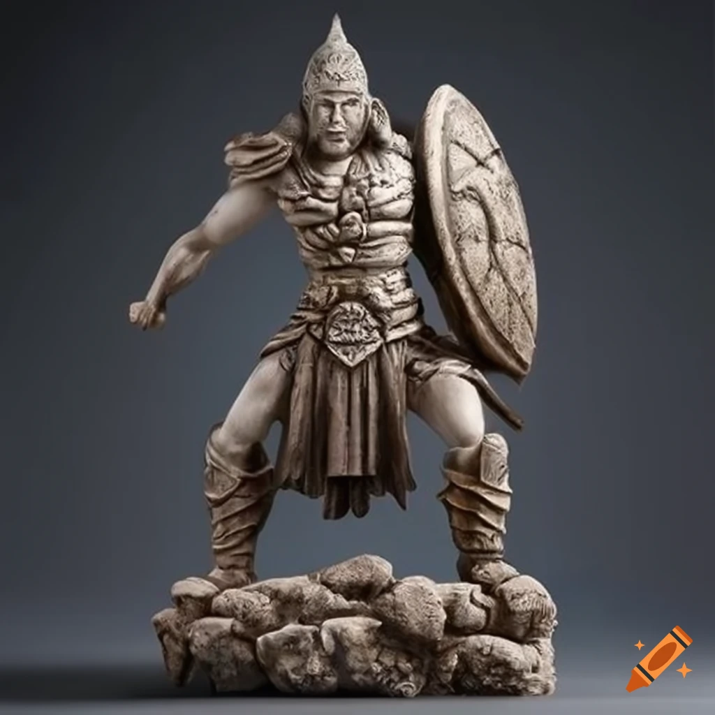 Ancient stone warrior statue in a fantasy setting on Craiyon