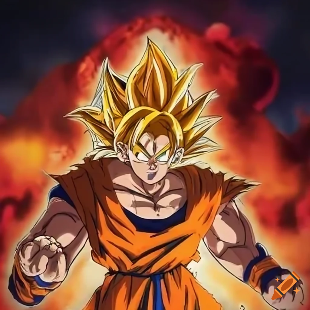 Goku battling shenron in an intense fight on Craiyon