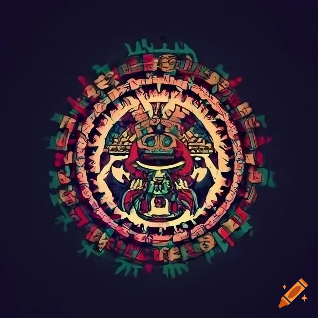 Aztec god of hunting circular logo on black background on Craiyon