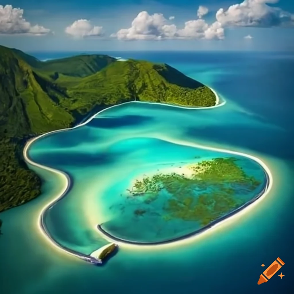 Tropical island with a large box-shaped lagoon on Craiyon