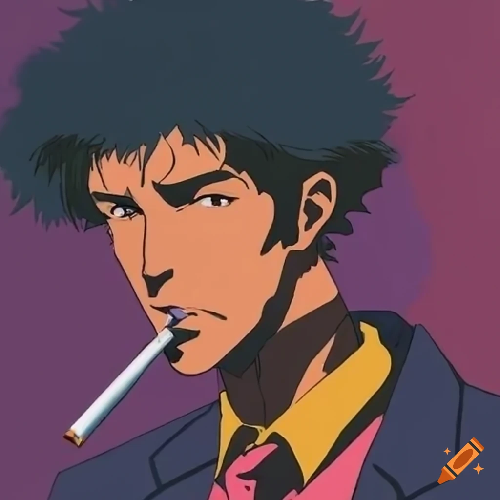 Spike spiegel smoking a cigarette in the style of cowboy bebop on Craiyon