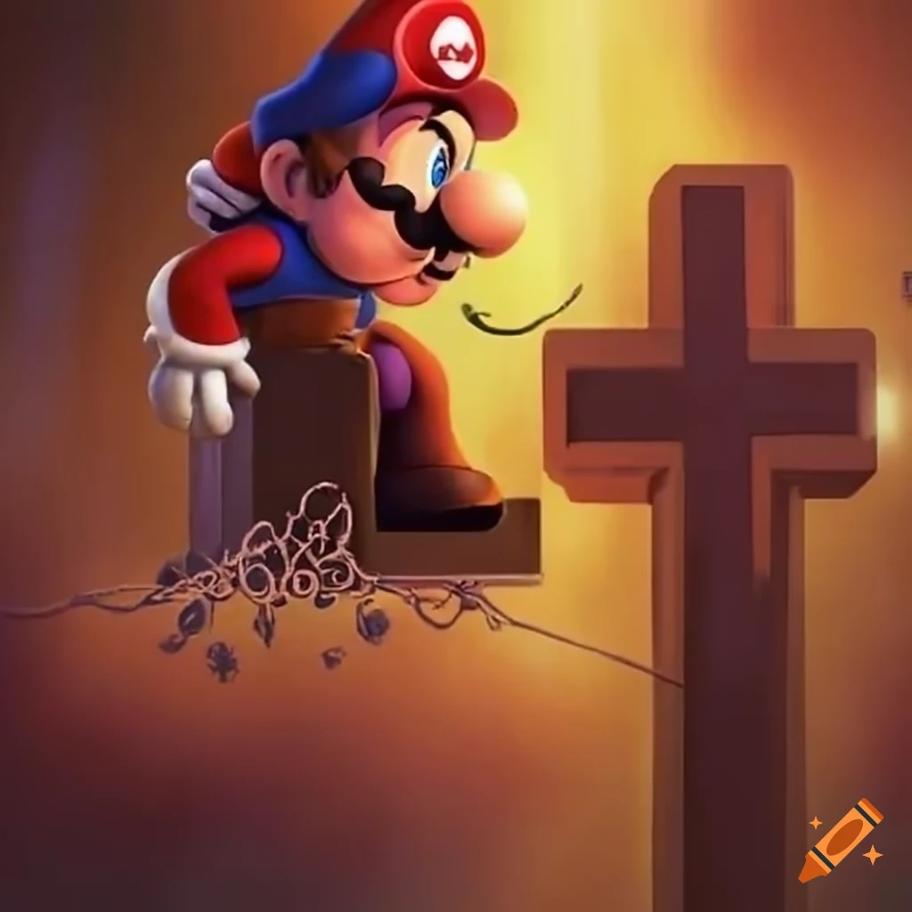 Mario bowing at the cross on Craiyon