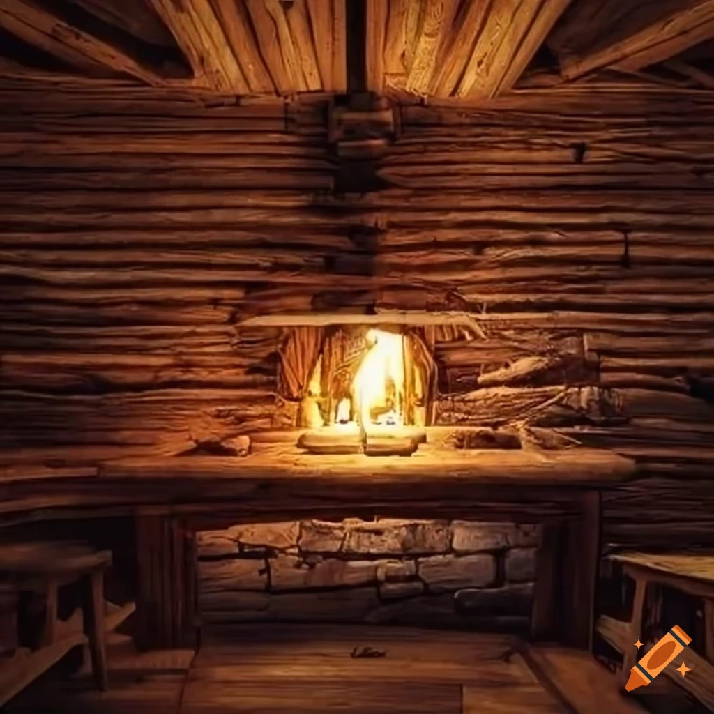 Interior of a cabin in the roman mountains on Craiyon