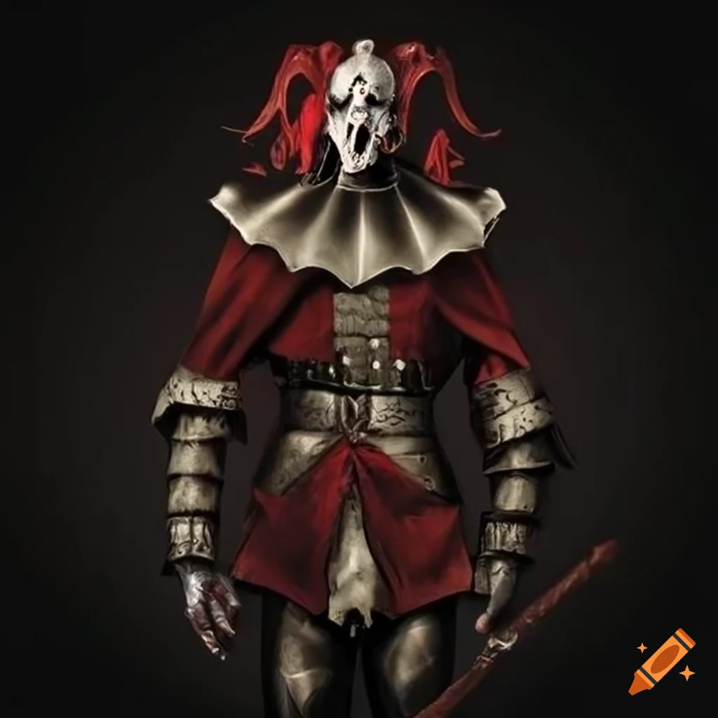 Dark jester horror circus magician in medieval armor on Craiyon
