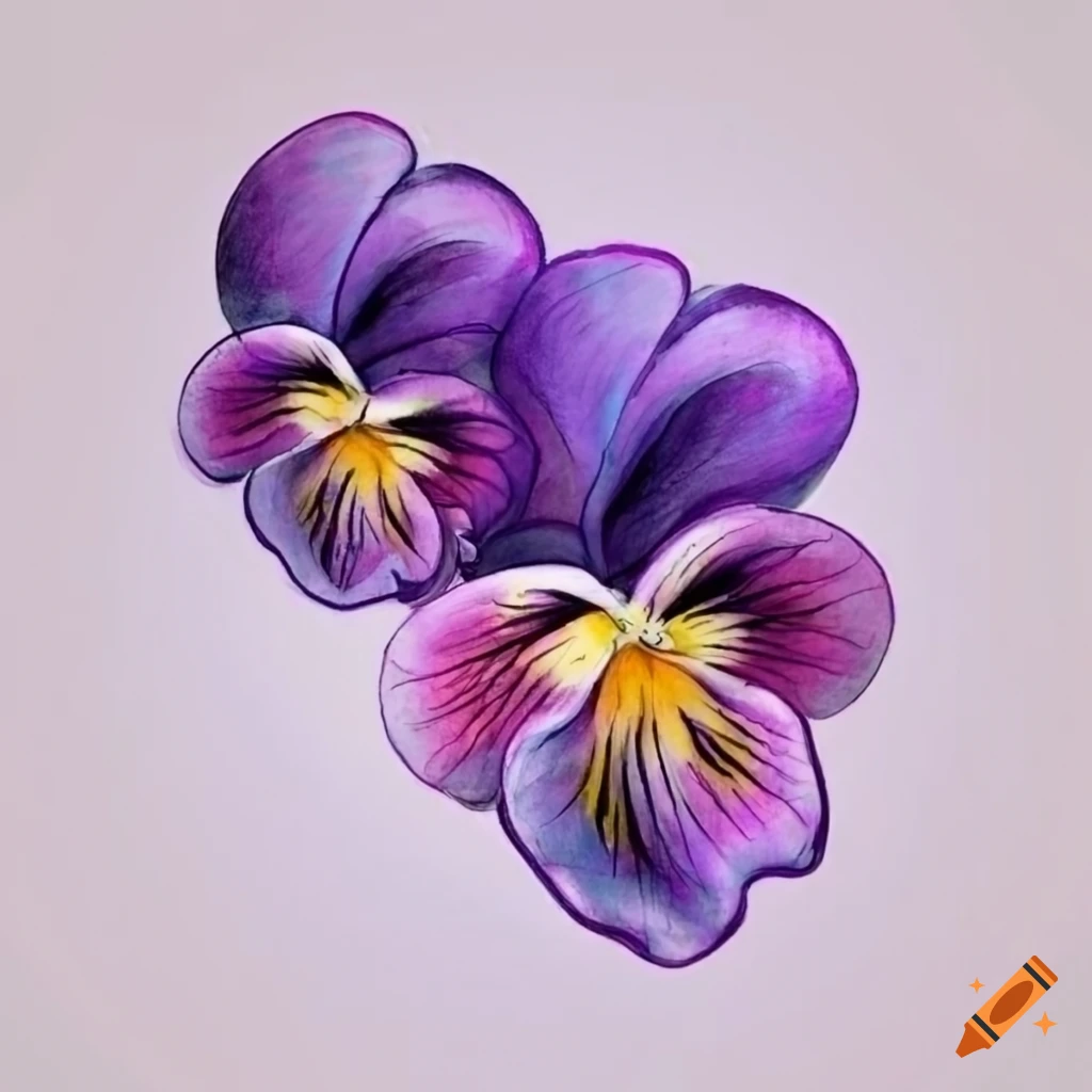 Sketch of multiple viola flowers on Craiyon