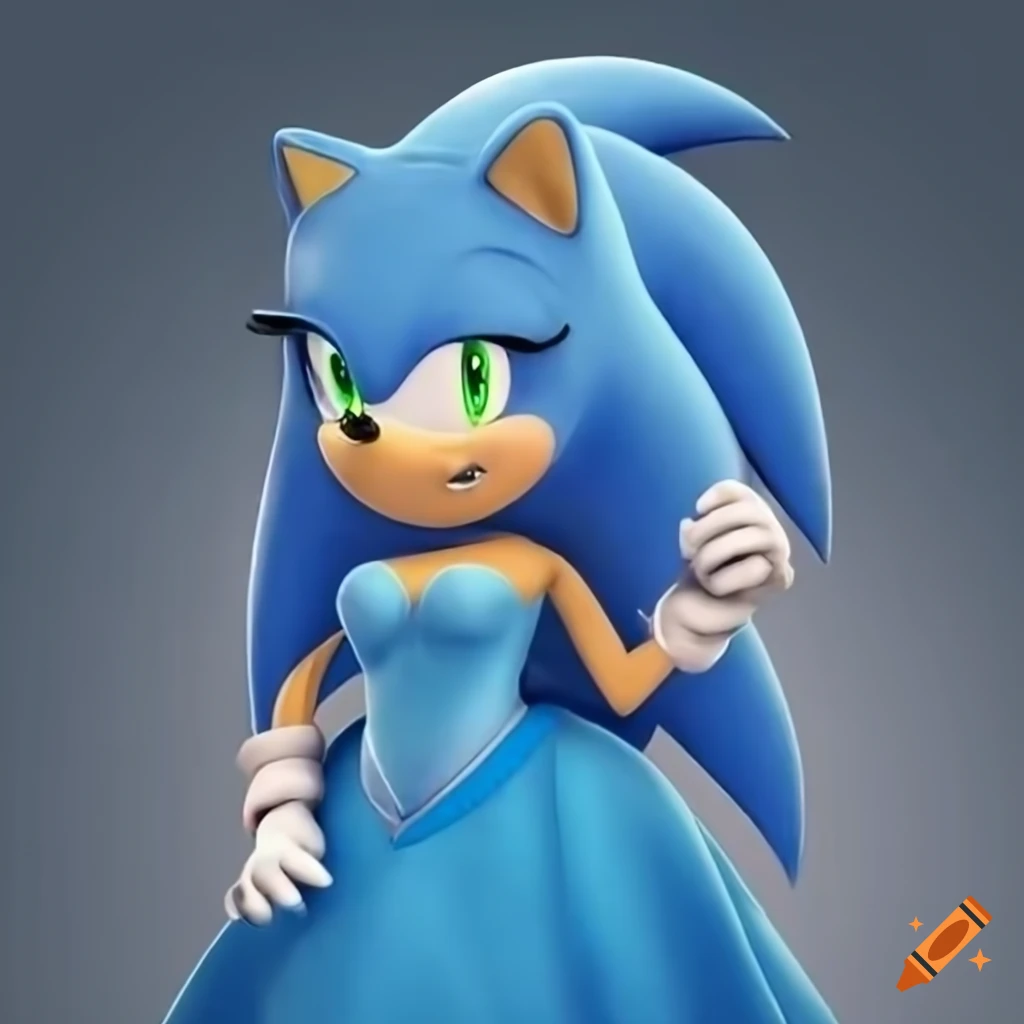 Sonic the hedgehog character in a blue princess dress on Craiyon