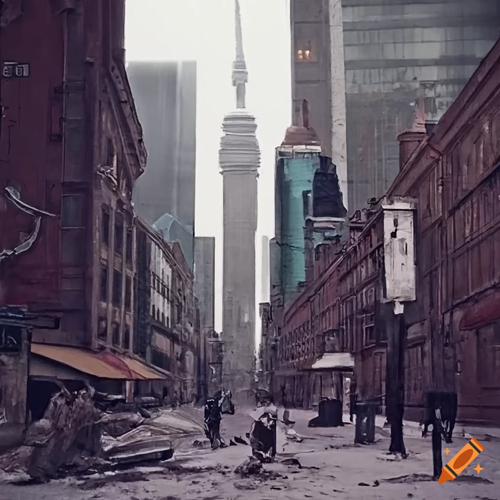 Toronto in a post-apocalyptic setting by jack davis on Craiyon