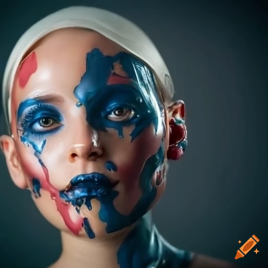 Girl with melting skin and bionic cyborg underneath in giger style on ...