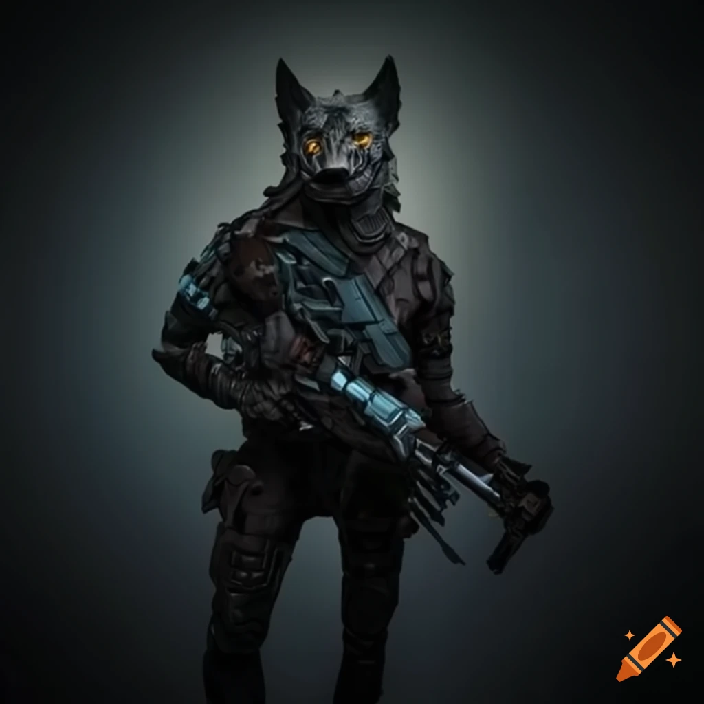 Science fiction humanoid wolf soldier on Craiyon