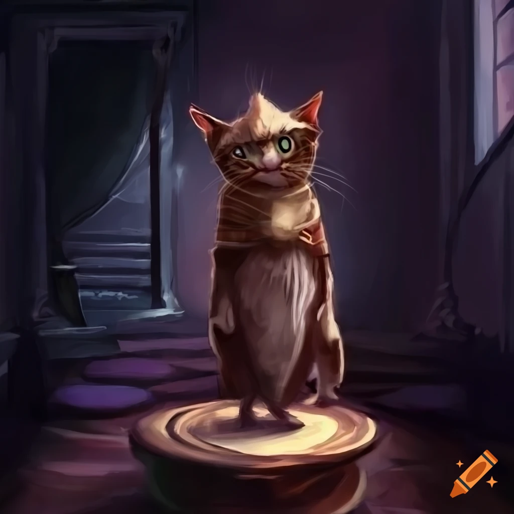 Cat mage in a large hallway on Craiyon