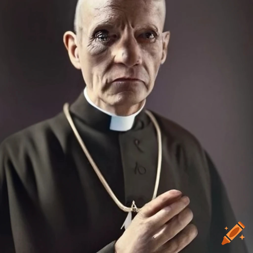 Portrait of a priest with an expressionless look on Craiyon