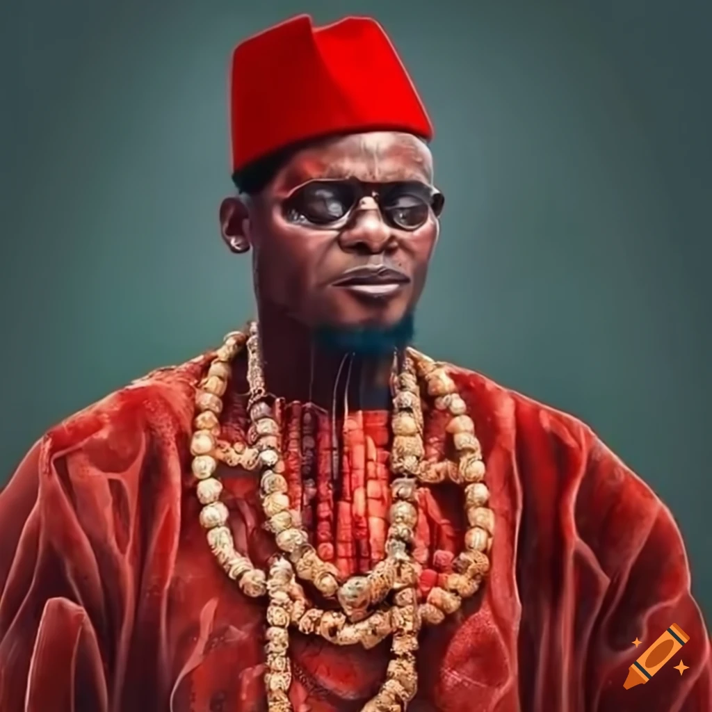 Image of a wealthy Nigerian Igbo man in traditional Isi Agu velvet ...