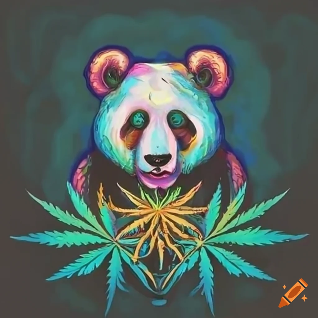 Colorful panda with psychedelic patterns smoking marijuana on Craiyon