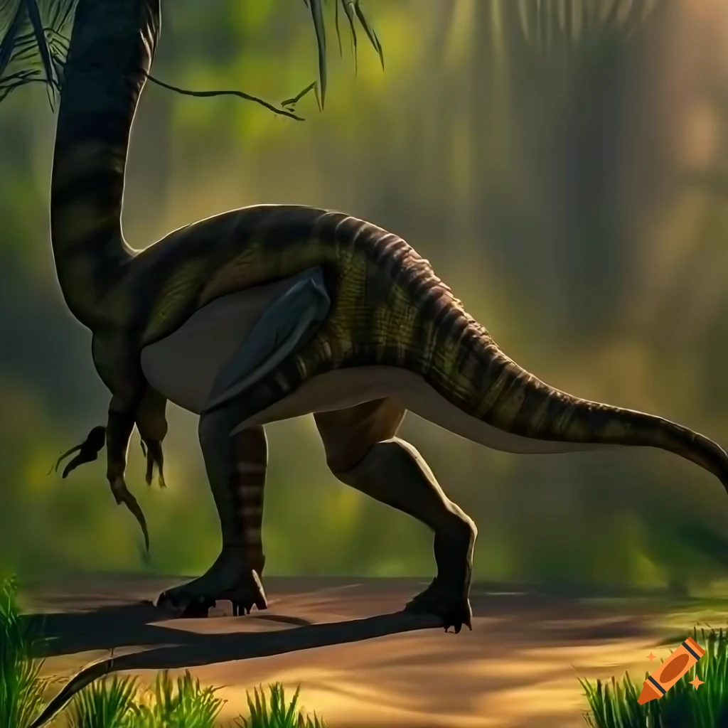 Colorful pachycephalosaurus in forest environment with warm backlight ...