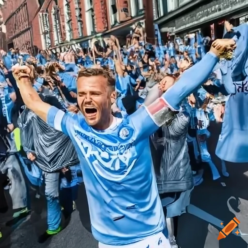 Malmo ff celebrating victory in a trophy parade on Craiyon