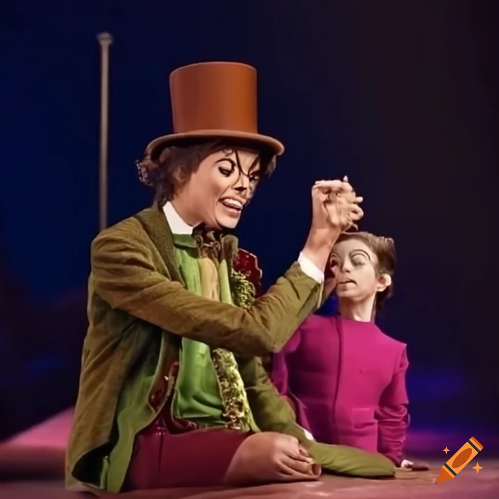Willy wonka and the chocolate factory with michael jackson on Craiyon