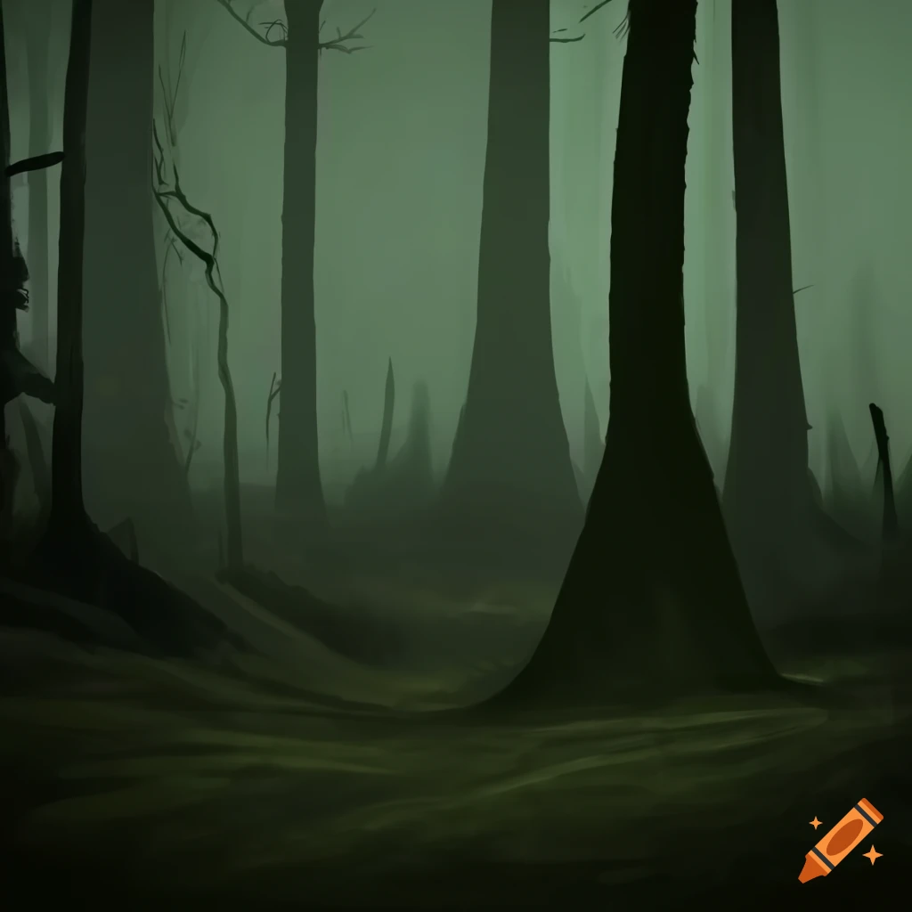 Dark and ominous forest in a creepy and ancient setting on Craiyon