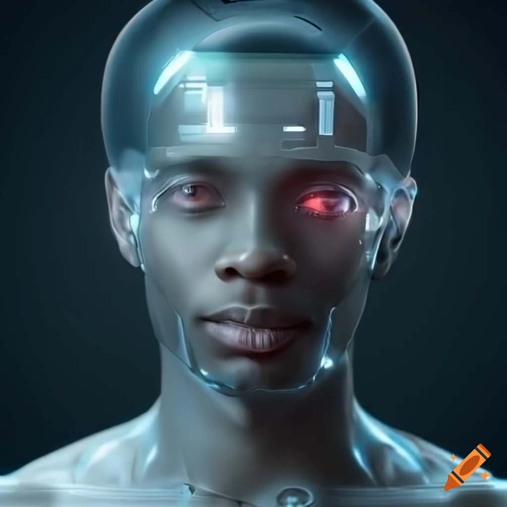 Future male scientists sculpting a futuristic cybernetic black male on ...
