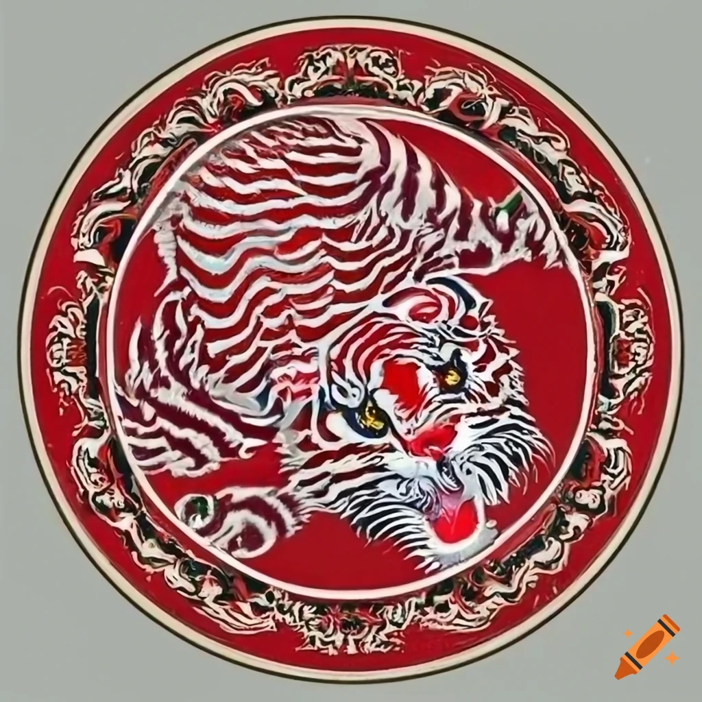 Red chinese tiger roaring emblem on Craiyon