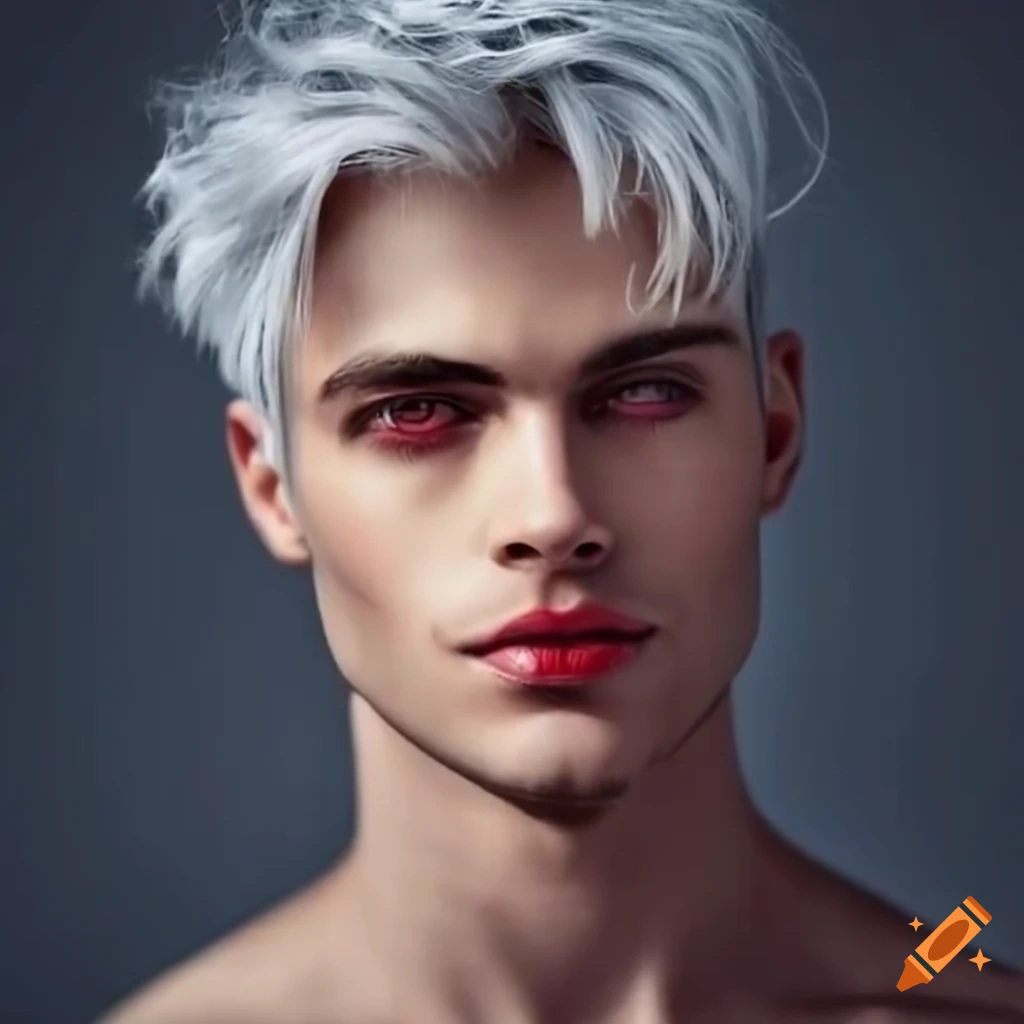 Handsome man with strong features and red eyes on Craiyon