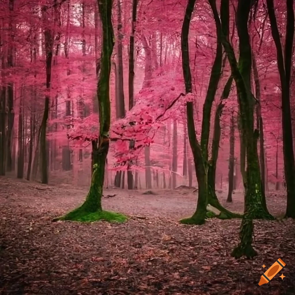 Forest with pink leaves on Craiyon