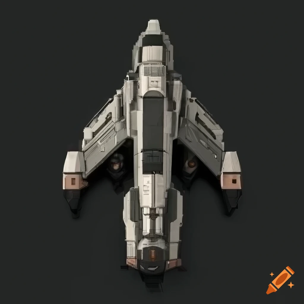 Top-down view space ship in a dark sci-fi style on Craiyon