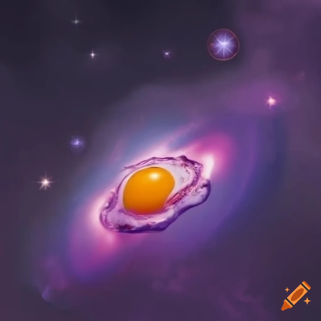 Fried egg floating in space with swirling galaxies and stars on Craiyon