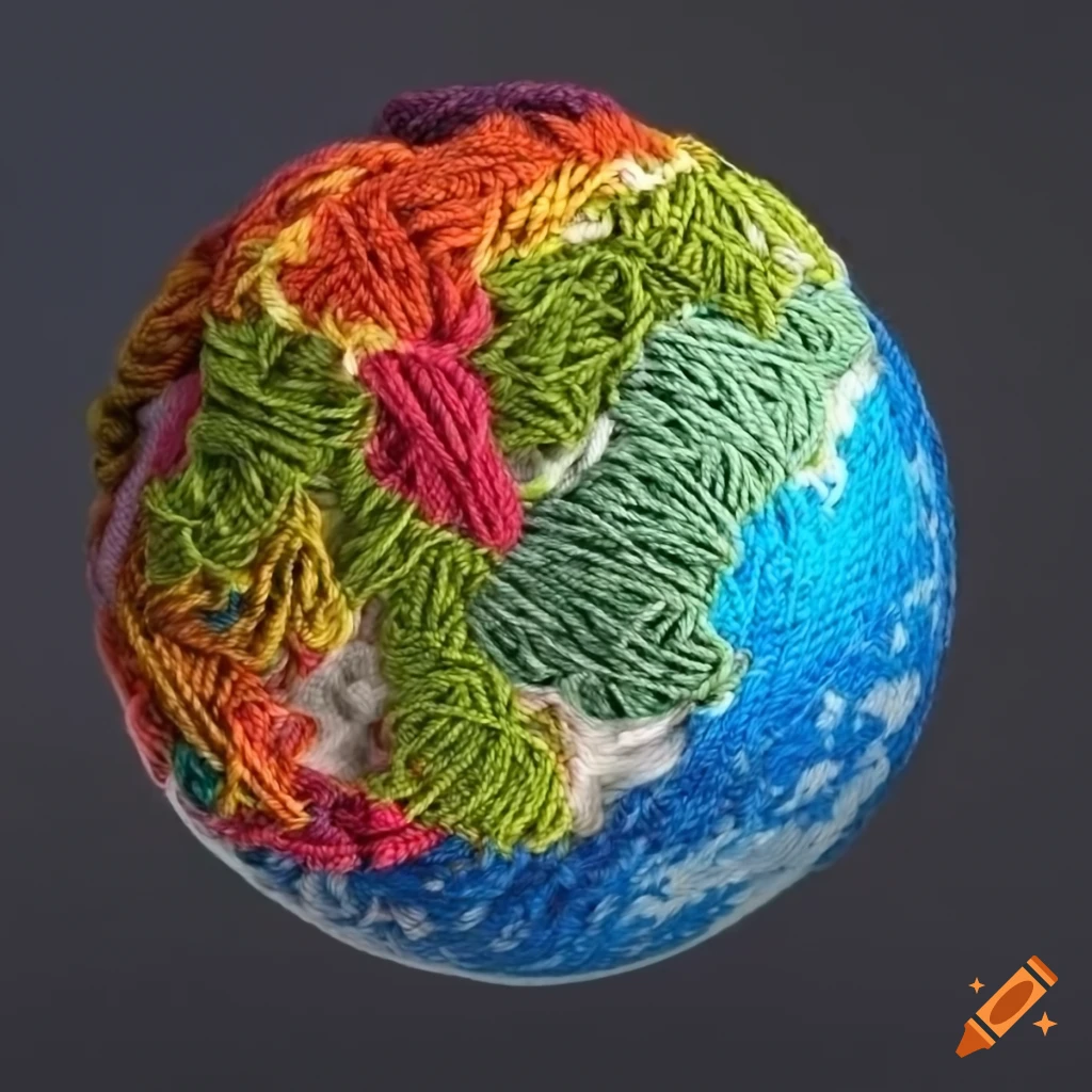 Multicolored yarn representing planet earth on Craiyon