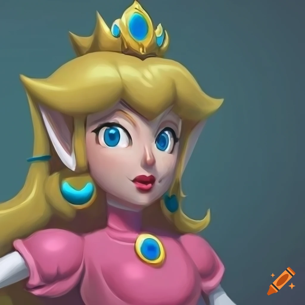 Close up of link dressed as princess peach with long blonde hair and makeup in high-quality ...