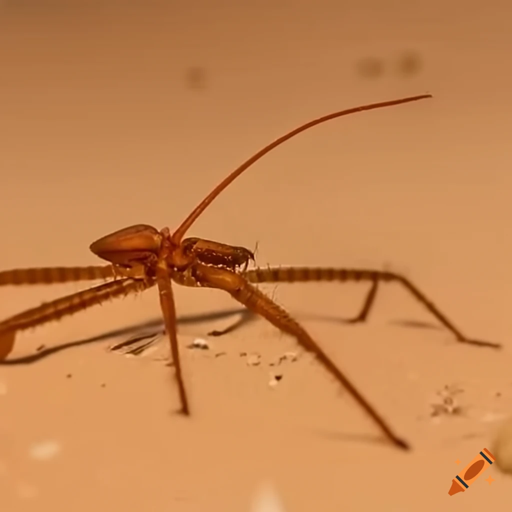 Sand striders: insectoid creatures traversing desert sands on Craiyon