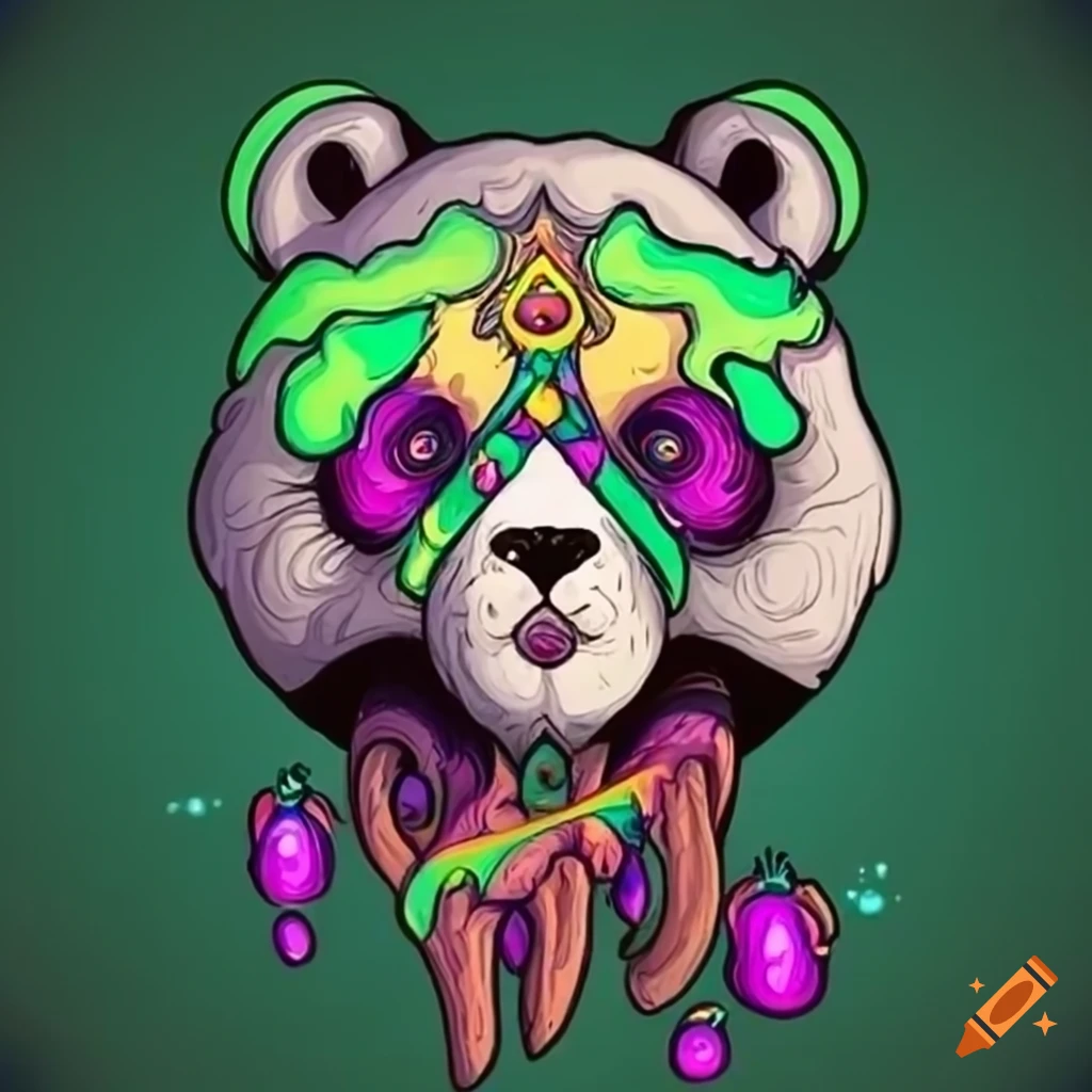 Colorful panda with psychedelic patterns smoking marijuana on Craiyon
