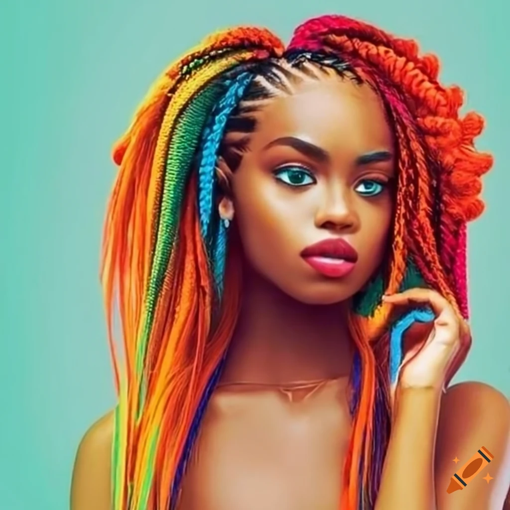 Woman with colorful braided afro hair on Craiyon