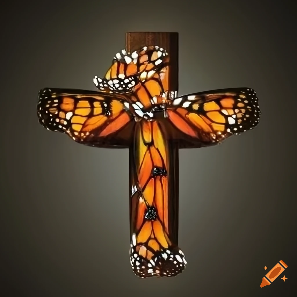 Monarch butterfly perched on a cross on Craiyon