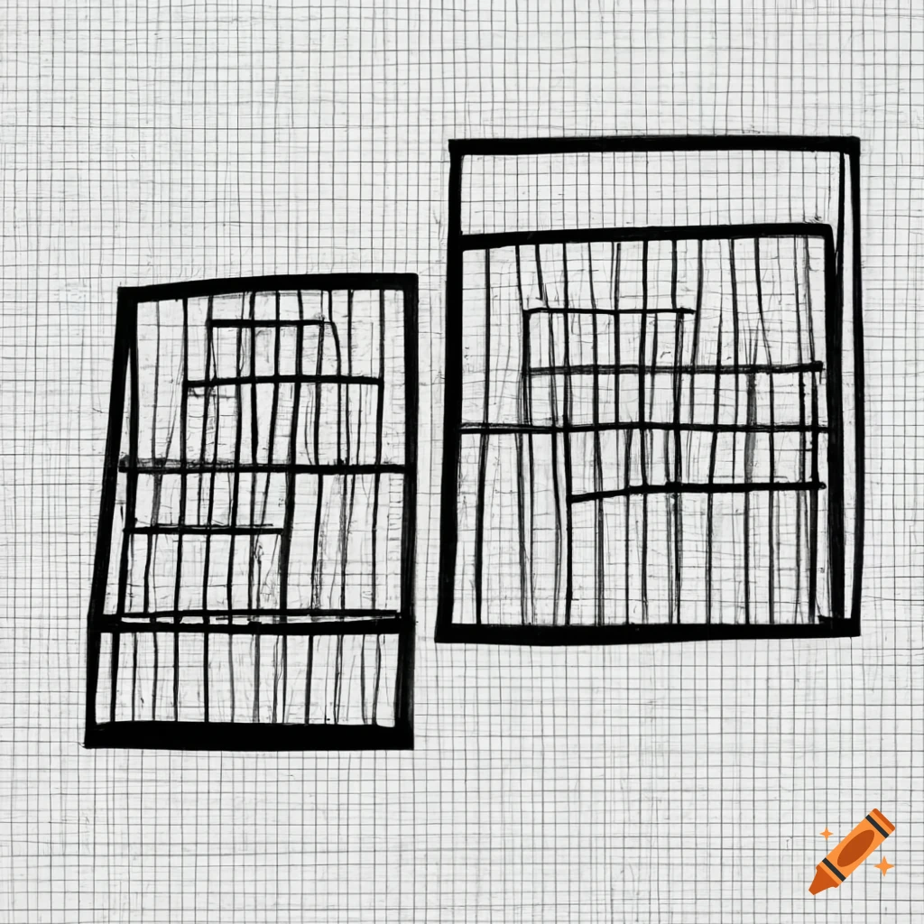 Pen and ink drawing of 1 4x2 rectangle with horizontal lines on Craiyon